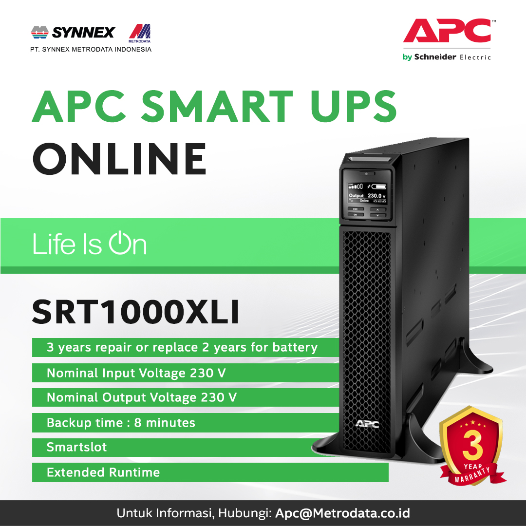 APC Smart UPS Online SRT1000XLI - Synnex Metrodata Indonesia